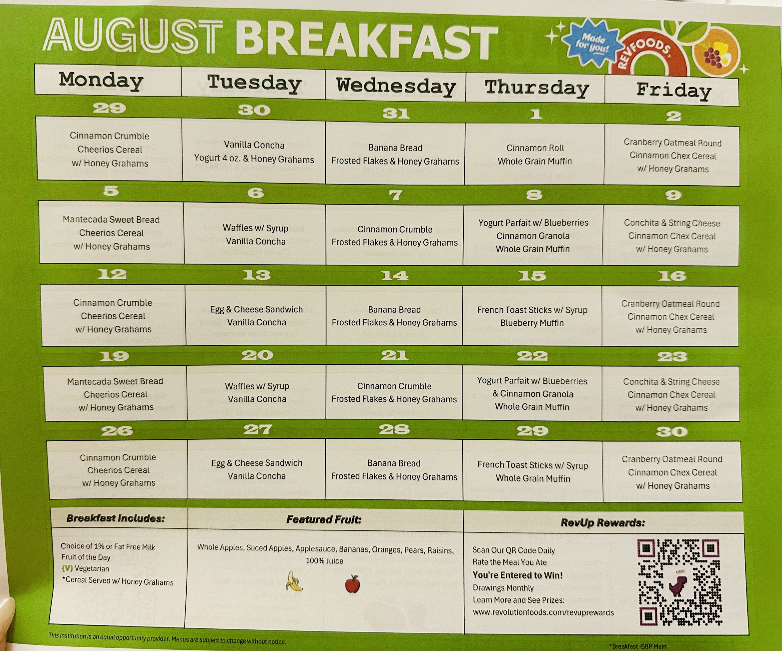 Cafeteria Monthly Menus | St. Raphael Catholic School